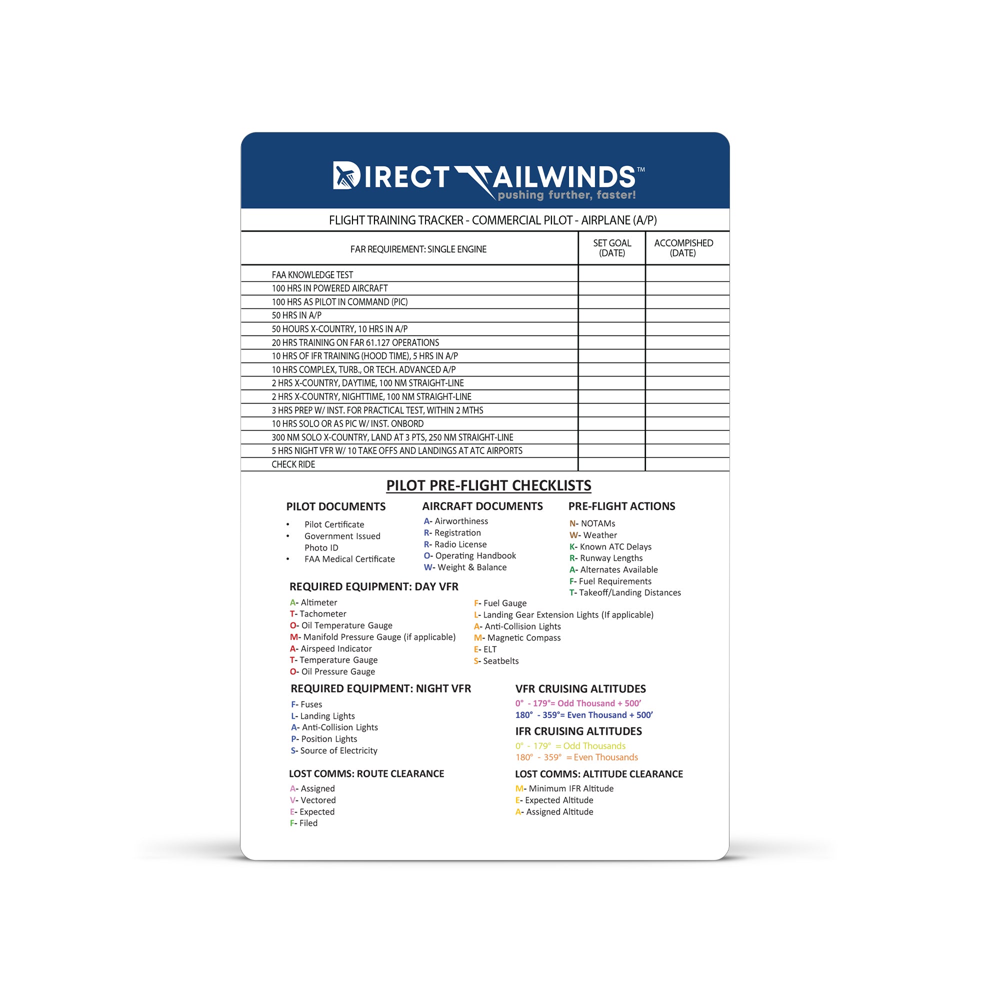 Logbook Flags: Commercial Pilot Single- Engine – Direct Tailwinds